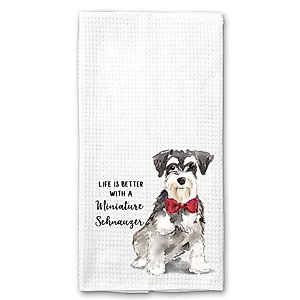 Watercolor Life is Better with a Miniature Schnauzer Microfiber Kitchen Tea Bar Towel Gift for Animal Dog Lover