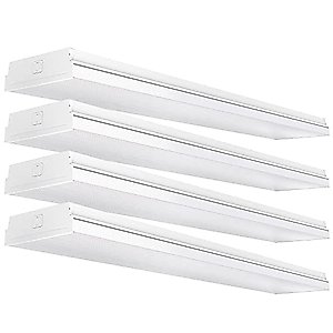 Sunco 8.5" Wraparound Garage LED Shop Light 4FT 6000K Daylight Deluxe, 60W, 7200 LM, Integrated LED, Prismatic Lens, Hardwired, Linkable, Flush Mount Ceiling Light Fixture - ETL 4 Pack
