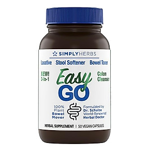 Dr. Schulze's Easy GO Bowel Mover - Formulated Gentle Laxative, Colon Toner & Stool Softener | 100% Plant Natural Bowel Cleanse - Promotes Regular & Complete Bowel Movements - 50 Count Vegan