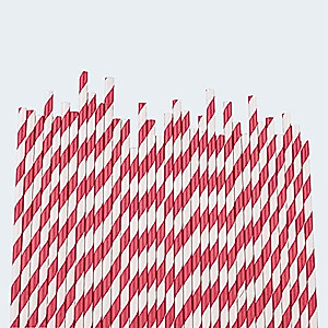 250-Pack Red & White Paper Straws, Natural Eco Friendly Biodegradable milkshake straws,Christmas,Party, Weddings,Decoration Supplies