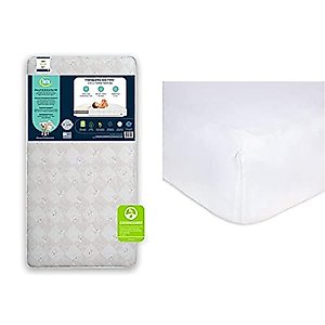 Serta Tranquility Eco Firm 2-Stage Premium Baby Crib Mattress & Burt's Bees Baby - Fitted Crib Sheet, Solid Color, 100% Organic Cotton