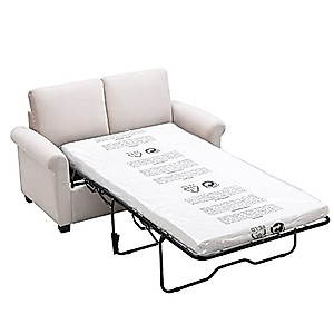 Merax Pull Out Sleeper Sofa Bed 2 in 1 Couch with Memory Foam Apartment/Small Spaces, Living Room/Office Love Seats, White_w/Mattress
