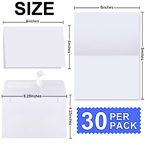Joyberg Blank Cards and Envelopes 4x6, 30 Pack White Invitation Cardstock with 30 Pack Envelopes, Self-Seal Thank you Blank Greeting Cards and Envelopes, for All Occasions DIY, Print custom