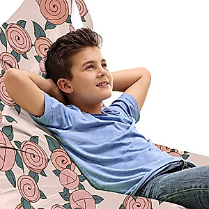 Ambesonne Vintage Floral Lounger Chair Bag, Rose Bouquets Beauty Fragrance Petals Romantic Love Bridal Motif, High Capacity Storage with Handle Container, Lounger Size, Coral and Dark Teal
