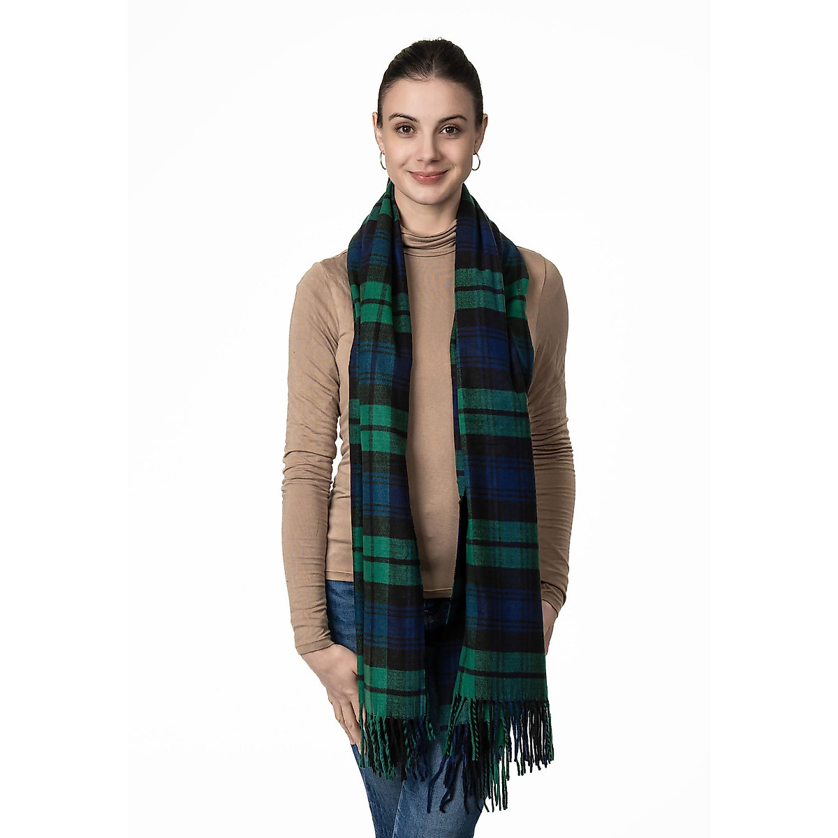 Achillea Oversized Cashmere Feel Scotland Scottish Tartan Plaid Scarf Shawl Wrap Winter Warm 80" x 30" (Black Watch Tartan)