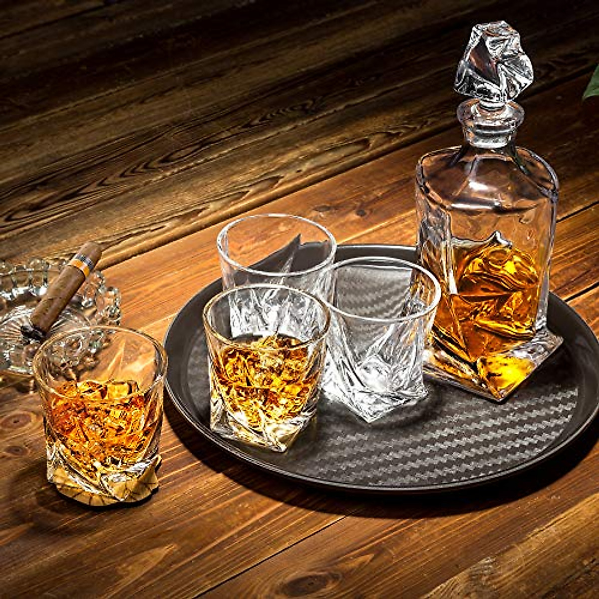 KANARS Whiskey Decanter Set, Premium Crystal Liquor Decanter with 6 Old Fashioned Glasses for Cocktail Scotch Bourbon Irish Whisky Alcohol, Unique Men Gifts for Father's Day