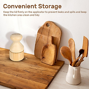 DEBETOOL Cutting Board Oil & Wax Applicator with Lid, Food Grade Mineral Oil & Wax Applicator for Wooden Cutting Board - Natural Bamboo Applicator for Butcher Blocks, Spatula，Spoon and Utensils