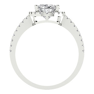 2.27 Ct Oval Cut Clear Simulated Diamond Solid 14K White Gold Halo Solitaire W/Accents Engagement Promise Bridal Ring SZ 5.75