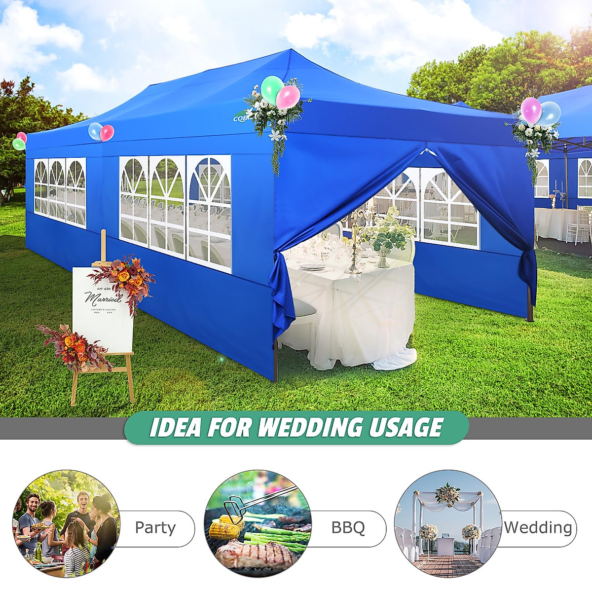 COBIZI 10x20 Pop Up Canopy Tent Heavy Duty with 6 Removable Sidewalls, Commercial Heavy Duty Pop Up Tent for Parties All Weather Waterproof and UV 50+ Wedding Tent with Roller Bag(Legs Upgraded)