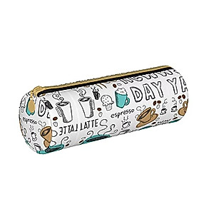 ASEELO Delicious Coffee Pencil Case Pencil Pouch Black Pencil Bag PU Leather Pen Case Big Capacity Pencil Case,for Pens, Markers, Makeups, Change, Coins