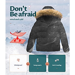 CREATMO US Boy's Padded Winter Coat Windproof Puffer Jacket With Removable Hood Black 14/16