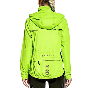 FitsT4 Sports Women's Cycling Running Jackets Lightweight Windproof Bike Windbreaker Reflective with Hood Fluorescent Yellow Size S