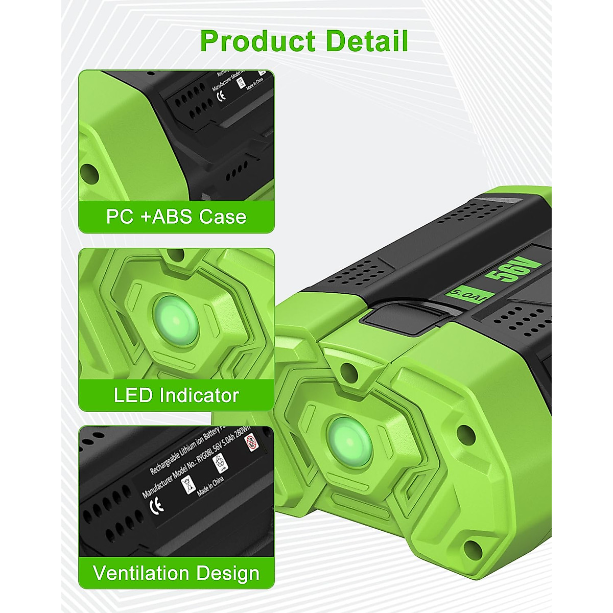 ULATI 56V 5.0Ah Replacement for EGO Battery Compatible with EGO 56V Batttery BA2800 BA4200 BA1400 Replacement Battery Compatible with EGO 56V Power Tools Lawn Mower Leaf Blower Chainsaw (Black)