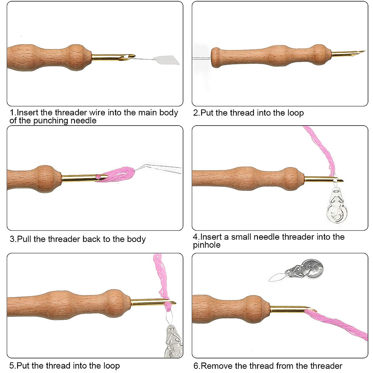 17 Piece Punch Needle Embroidery Kits Adjustable Rug Yarn Punch Needle Wooden Handle Embroidery Pen Needle Threader Punch Needle Cloth for Embroidery Floss Cross Stitching Beginner (Blue, Sky Blue)