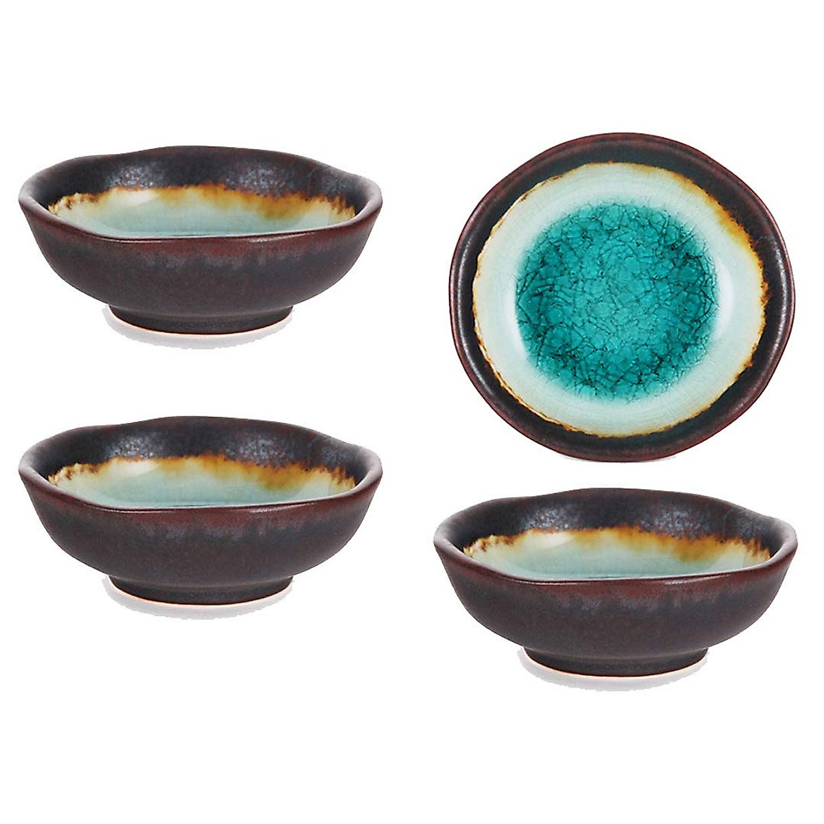 Happy Sales HSF546/M4, set of Four Turquoise Green Kosui Japanese 4.75 Inch Rice Bowls