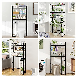 MallBoo Over The Toilet Storage, 5 Tier Bathroom Organizer Shelf, 31.5''W Toilet Rack with Adjustable Feet, Bathroom Rack for Restroom, Laundry, Balcony（Black）