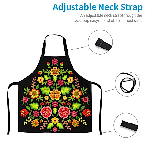 WeiaMaoYi Chef Apron Mexican Floral Aprons Kitchen Chef Waterproof Adjustable Mexican Apron For Bbq With Pockets For Men Women 29x27 ''