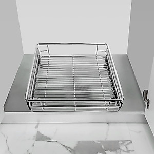 Fineera Pull Out Cabinet Drawer Organizer Sliding Drawer Storage Heavy Duty Slide Out Pantry Shelves for Home and Kitchen, 14'' W x 21'' D, Requires at Least 15-1/4'' Cabinet Opening