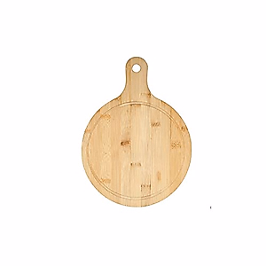 GULRUH Wood Cutting Boards for Kitchen, Round Solid Wood Cutting Board for Family, with Juice Trough, Easy-to-Grip Handle, Size:33cm*25cm