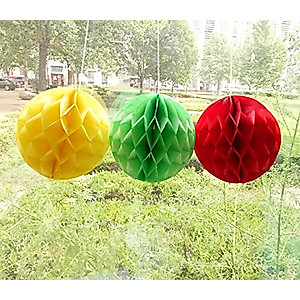 Daily Mall 9pcs 8 inch Honeycomb Balls Party Pom Poms Tissue Paper Honeycomb Balls Birthday Balls Decoration Wedding Partners Design Craft Hanging Pom-Pom Ball Home Nursery Decor (Red Yellow Green)