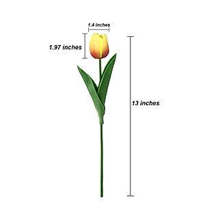 20Pcs Sunset Artificial Tulips Flowers Faux Realistic Tulip Bouquet Real Touch Sunset Flowers for Wedding Party Home Garden Office DIY Floral Arrangement Decor(Sunset)