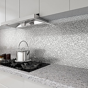 Cre8tive 24" x 118" Large Size Silver Stainless Steel Contact Paper Peel and Stick Aluminum Foil Sheet Wallpaper Waterproof Heat Resistant Oil Proof Wall Film for Kitchen Backsplash Countertop Cabinet