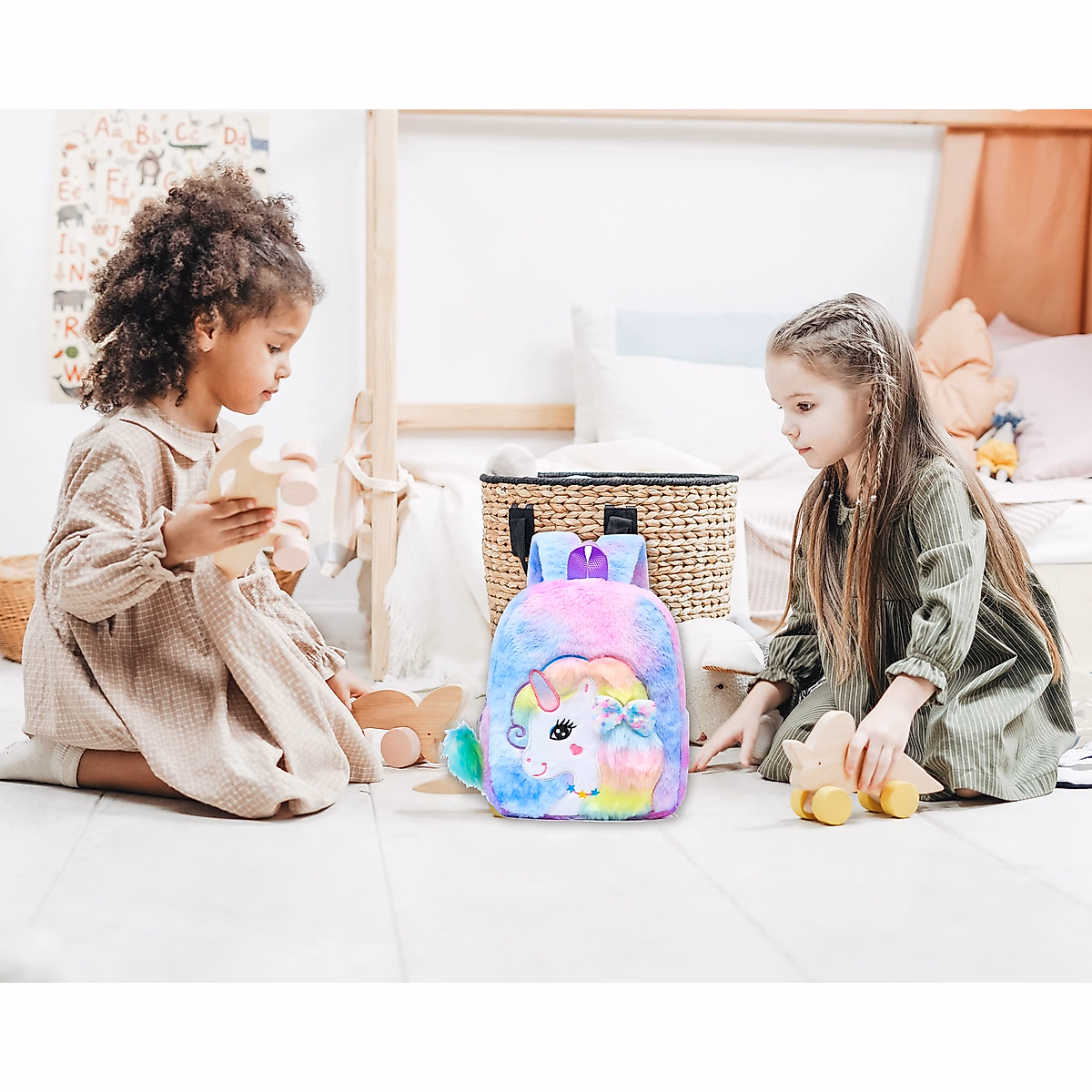 HICCUPfish CBOALOGR Cute Plush Unicorn Toddler Mini Travel Bag Princess Plush Backpack for Girls 3-6 years (Purple Unicorn Bowknot)