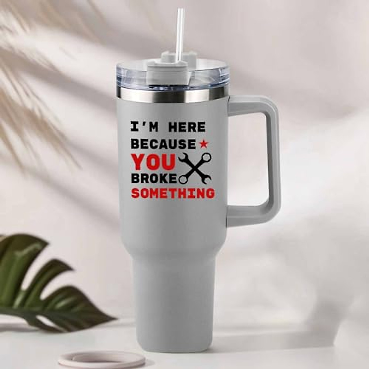 40 ounce insulated cup with handle, double-layer vacuum stainless steel material, equipped with straw, can keep warm or maintain cold drinks Hand-painted Letters Graffiti grey