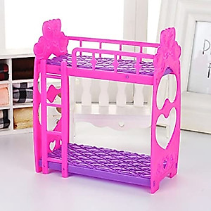 1pc Doll House Furniture Double Bed Frame Plastic Bunk Bed Bedroom Furniture Bed Set for Kelly Dolls Dollhouse Pink and Purple 3.5 Inches, Dolls House Furniture, Bedroom Furniture,
