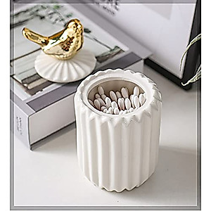 Komkommax Cotton Swab Holder Qtip, Q-Tips Container with Lid, Ceramics Cotton Ball Canister Canister Toothpick Holder Dispenser for Vanity Dresser Counter Bathroom (Bird)