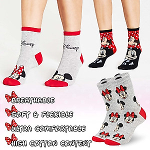 Disney Womens Novelty Socks, Pack of 5 Soft Calf Socks - Gifts for her (4/9 US, Red Minnie Mouse)