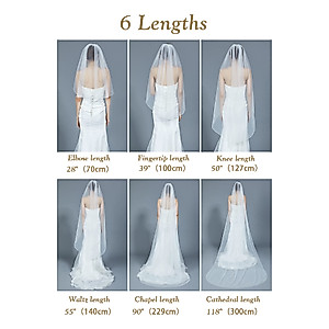 BEAUTELICATE Wedding Bridal Veil with Comb 1 Tier Cut Edge Fingertip&Cathedral Length