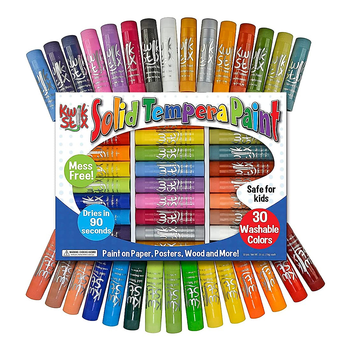 Kwik Stix Solid Tempera Paint Sticks, 30 Colors, Washable Paint Sticks for Kids, Super Quick Drying, Non-Toxic, Allergen Free, Paint Sticks in Classic, Pastel, Metallic, Earth & Jewel Colors, Paint for Kids and Toddlers