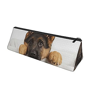 Mermaid Scales Fashion Galaxy Pattern Triangle Pencil Pouch Multi Function Zipper Pencil Bag Organizer for Kids Or Adult Office Idea Gift (Lovely Dog German Shepherd)