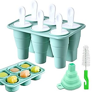 Popsicle Molds,Collapsible Popsicle Molds,6 Pieces Silicone Ice Pop Molds BPA Free Reusable Easy Release Ice Pop Make,Two Functions Ice Cube Trays (Green)
