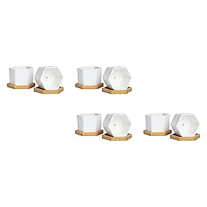 Yardwe 4 Sets Succulents Table Hexagon Plant Containers with Arrangement Balcony Ceramic Center Planter Saucer Pot Desktop Gardening Bonsai Bamboo Pots Decorative Decoration Hole Tray