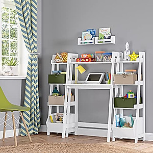RiverRidge Kids 4-Tier Ladder Shelf Toy Organizer with Toy Storage with 3 Open Display Shelves, Spacious Book Storage for Book Nook