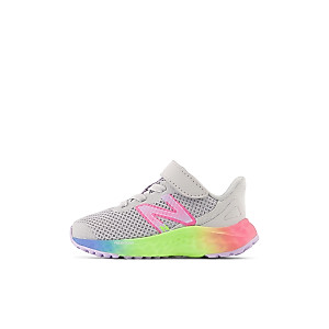 New Balance Girls Fresh Foam Arishi V4 Hook and Loop Running Shoe, Light Aluminum/Cyber Lilac/Neon Pink, 12 Little Kid