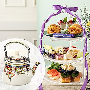 Yarlung 3.3L Enamel Tea Kettle with Tea Infuser, Vintage Floral Teakettle for Stovetop, Colorful Enamel on Steel Teapot with Handle for Hot Water, No Whistling