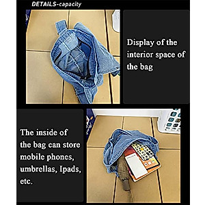 XACKWUERO Women Fashion Denim Casual Crossbody Bag Large Capacity Tote Bag Wide Strap Shoulder Bag for Shopping Working (Light Blue)