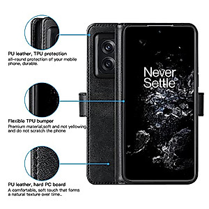 Feitenn for Oneplus 10T 5G Case,1+10T Flip Wallet Leather Cover with Kickstand,Multi-Function Magnetic Suction Strong Closure Protective Phone Case for Oneplus 10T 5G 2022 (Black)