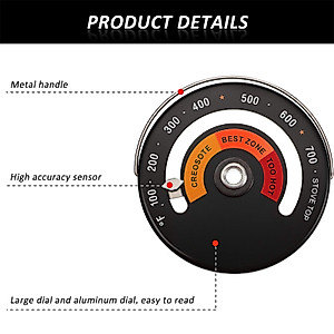 Frienda Wood Stove Thermometer Magnetic, Oven Temperature Meter Stove for Wood Burning Stoves Top, Avoiding Gas Stoves Pellet Stoves Chimney Pipe Damaged by Overheat(1 Piece)