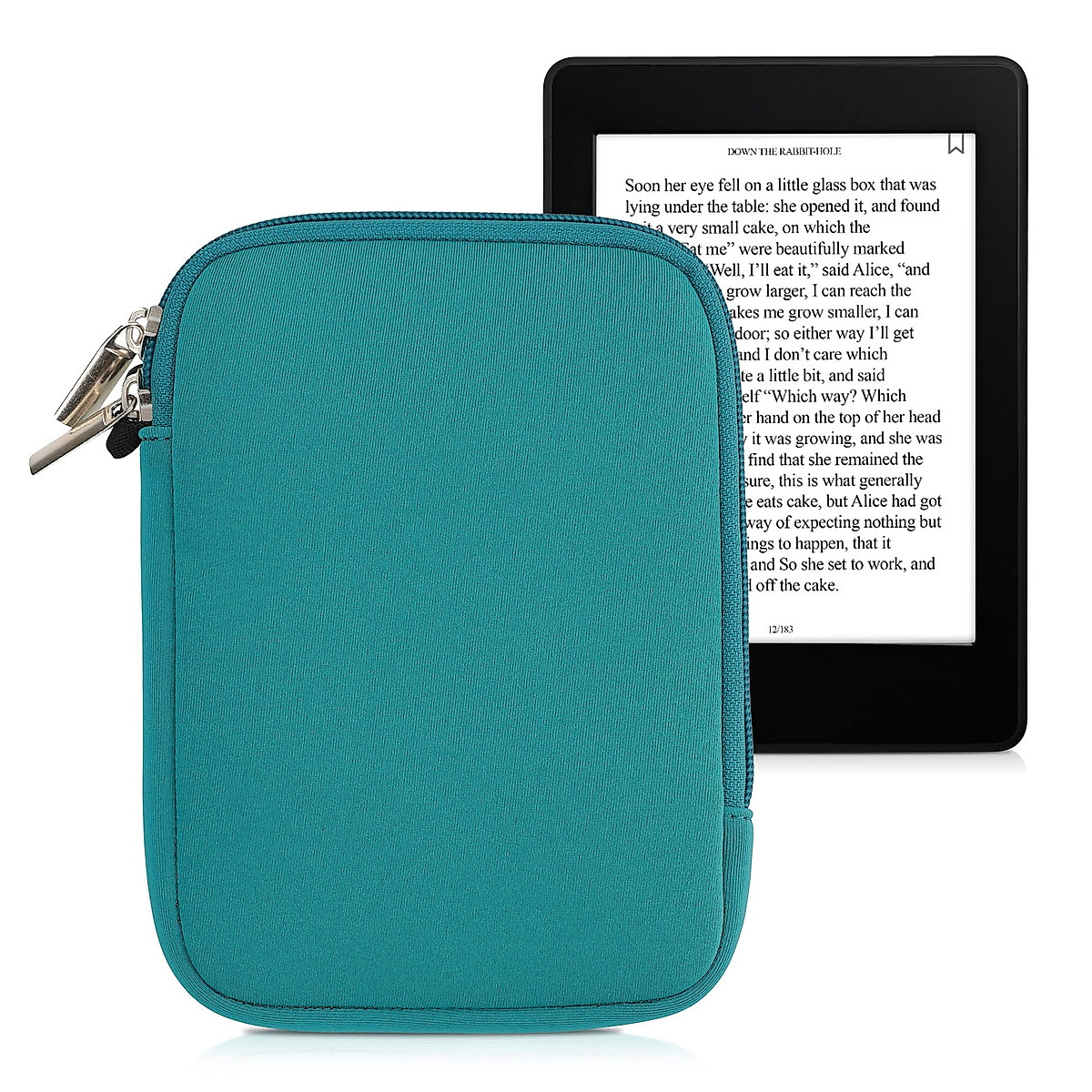 kwmobile Neoprene e-Reader Pouch Size 6" eReader - Universal eBook Sleeve Case with Zipper - Petrol