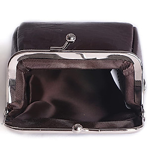 ROUROU Clutch Bag for Women Genuine Leather Wallet Kiss Lock Shoulder Bag Small Crossbody Bag Retro Coin Purse