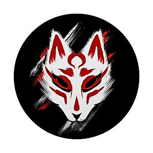 Kitsune mask traditional japanese White fox brush art PopSockets PopGrip: Swappable Grip for Phones & Tablets
