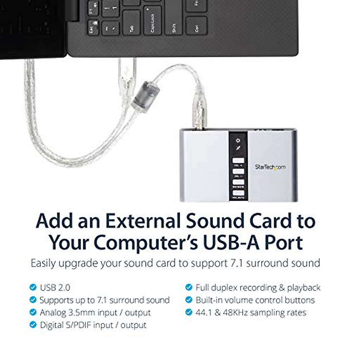 StarTech.com 7.1 USB Sound Card - External Sound Card for Laptop with SPDIF Digital Audio - Sound Card for PC - Silver (ICUSBAUDIO7D)