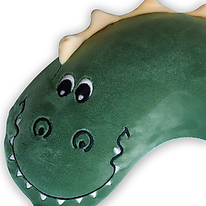 Sexysamba Cartoon Headrest & Neck Pillow for Kids Boys & Girls, Teens, Travel Accessories for Airplane, Car, Recline, Memory Foam Cute Travel Pillow with Sleep Eye Mask - Dinosaur