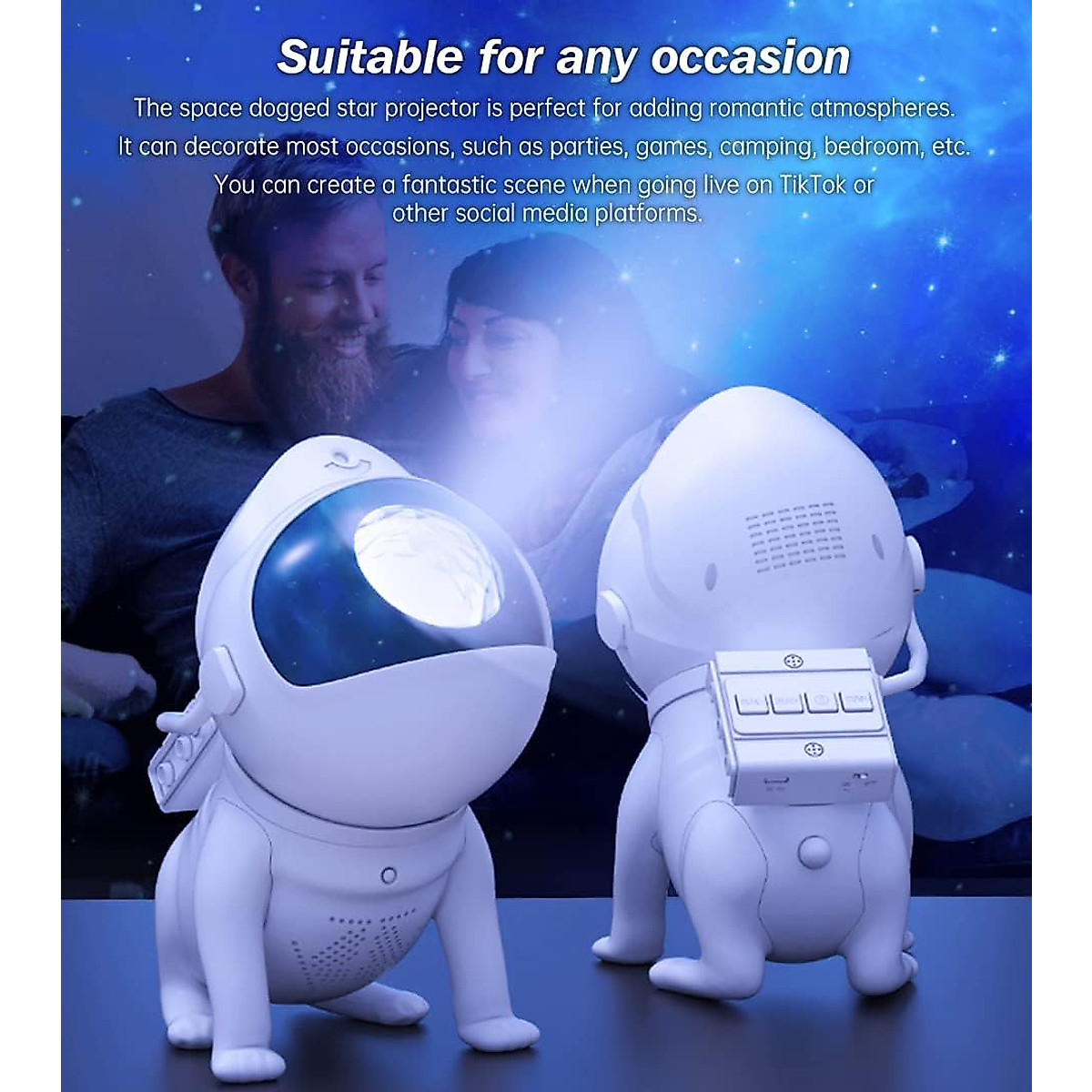 Luubeibei Space Dog Star Projector Galaxy Projection Light Night Built-in Bluetooth Speaker and Remote Starry Sky with Timer for Adults Decor for Bedroom Ceiling and Holiday Gift Lamp