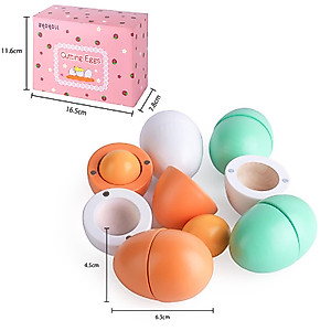 WHOHOLL Wooden Easter Play Eggs Toy, Play Food Sets for Kids Kitchen, Durable Wood Eggs with Magnetic Separable Yolk, Pretend Play Kitchen Toy Food for Toddlers Boys Girls Gifts