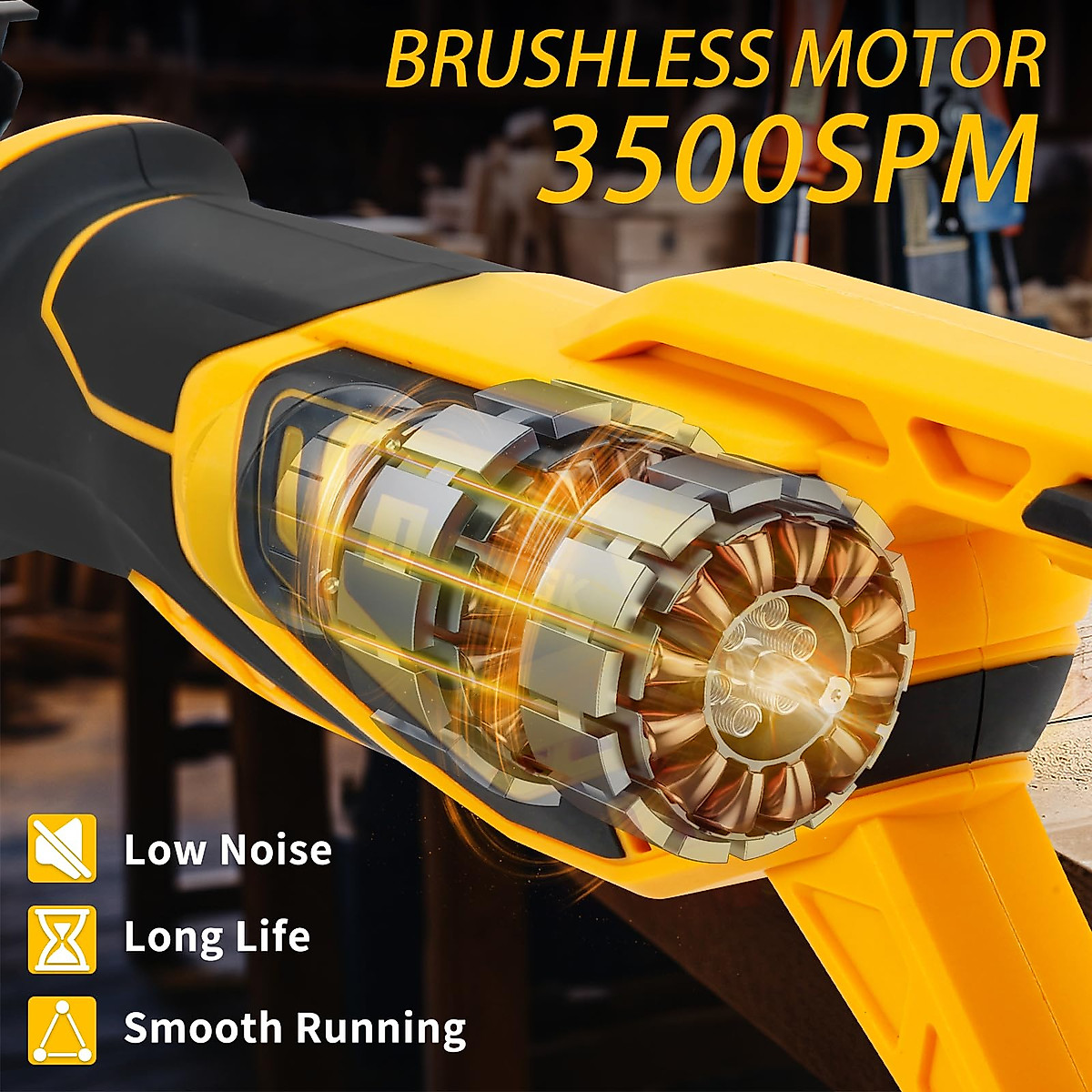 JEXUGK Brushless Reciprocating Saw Cordless, 21V Max 3500 SPM Rechargeable Saw, 2 x 4.0Ah Battery, 12 Saw Blades & Fast Charger, Variable Speed Reciprocating Saws for Woods/Metal/Plastic Cutting